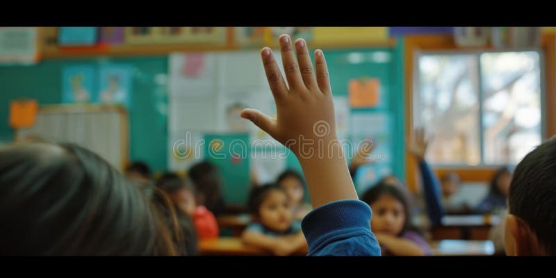 Close Up of Elementary Student Hands Raised Hand for Answering Question ...