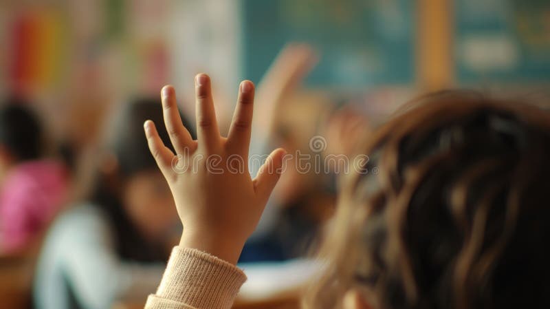 Close Up of Elementary Student Hands Raised Hand for Answering Question ...