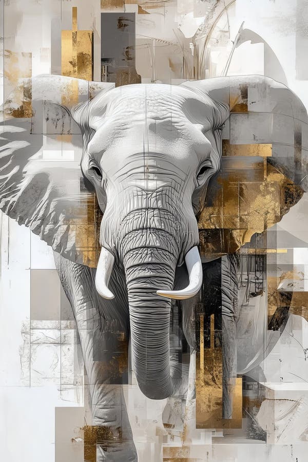 A Close-up of an Elephant S Face with a Geometric Pattern. Stock ...