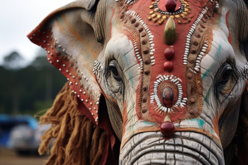 A Close-up of an Elephants Head with a War-painted Face Stock Image ...