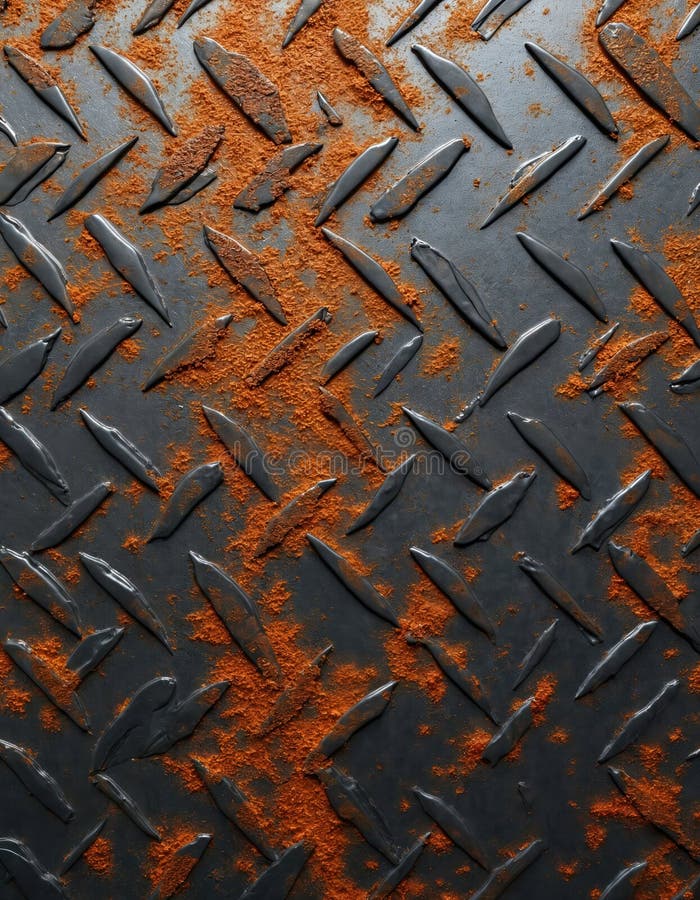 Close-up of Embossed Metal Diamond Plate Texture with Rust. Gray Steel ...