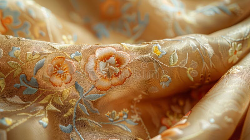 Close-up of Embroidered Silk Fabric. Stock Photo - Image of floral ...