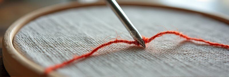 Close-up of Embroidery Process Showing Needle Piercing Fabric with ...