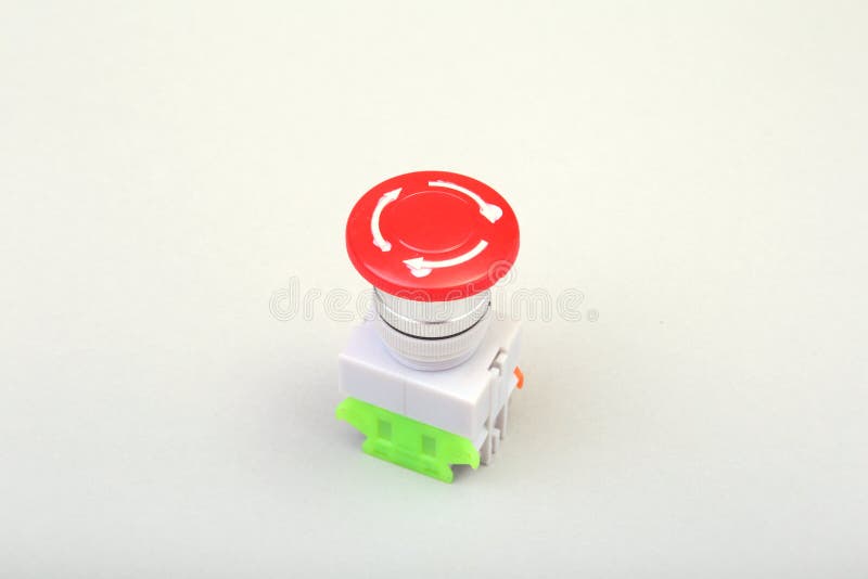 Close-up Emergency Stop Button on Blue Mirror Background. Stock Photo ... Close-up Emergency Stop Button on Blue Mirror Background. Stock Photo ...