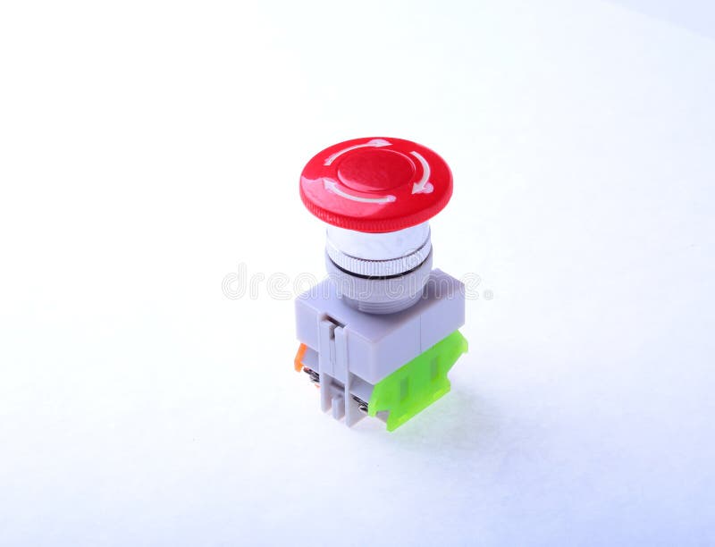 Close-up Emergency Stop Button on White Background. Stock Image - Image ...