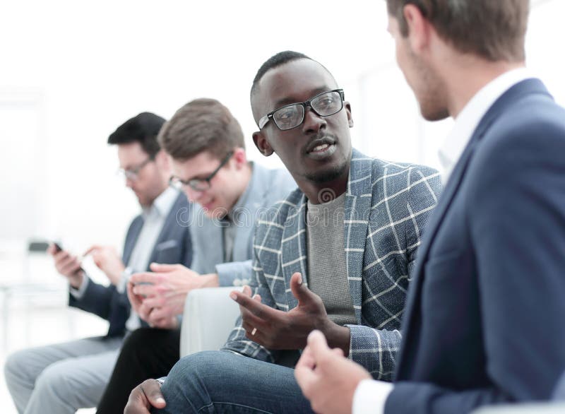 Close Up. Employees of the Company Talk during a Working Break Stock ...
