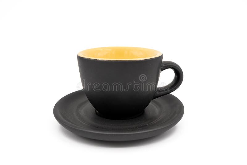 Close-up of Empty Cyan Cup with Cyan Plate. Yellow Colour Inside of the ...