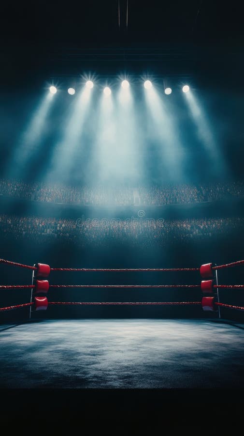 Close-up of Empty Boxing Ring Bathed in Spotlights, with a Blurred ...