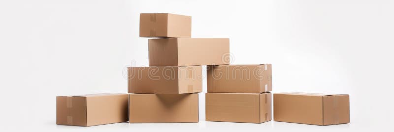 Close-up of Empty Cardboard Boxes Isolated on White Background. Various ...