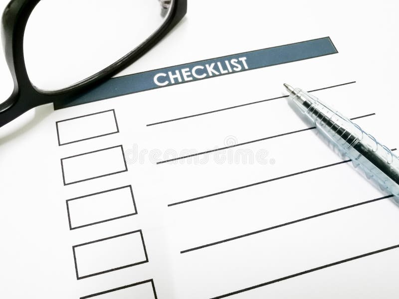 Close Up Empty Checklist with a Pen and Eye Glasses. Stock Image ...