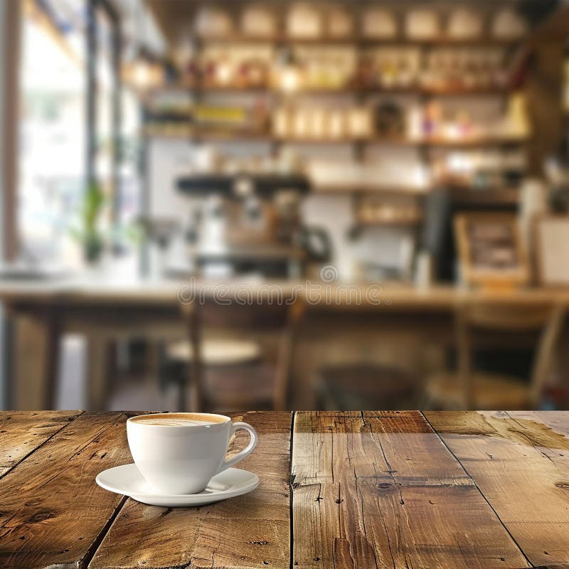Close Up Empty Coffee Table Over Defocused Coffee Shop Background with ...
