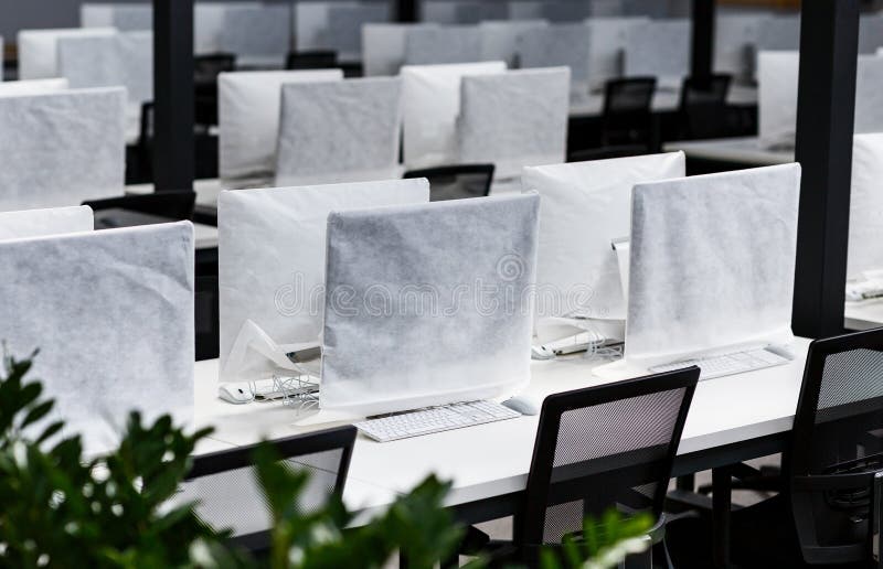 Close Up of Empty Computer Places for it Workers Stock Image - Image of ...