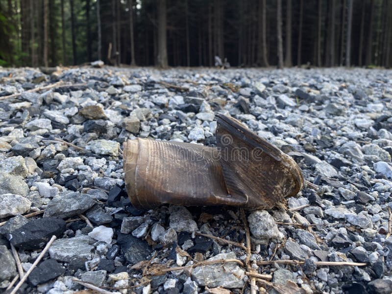 Empty Garbage Can on the Ground. Pollution in the City Stock Photo ...