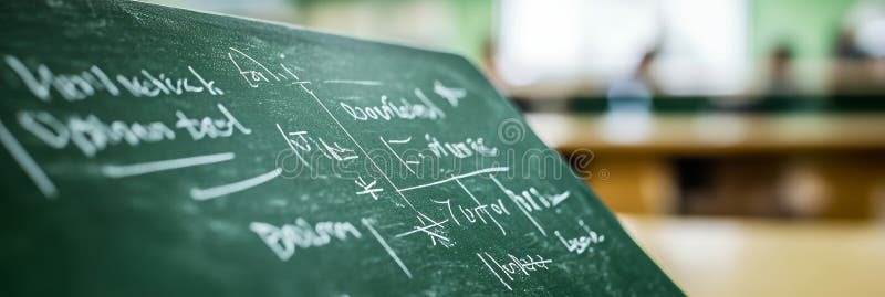 Close-up of an Empty Green Chalkboard with Math Formulas in Focus ...