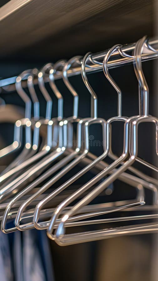 Close-up of Empty Metal Hangers on a Clothes Rail in a Closet Stock ...