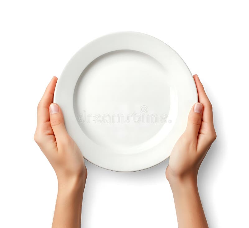 Close-Up of Empty Plate Held by Hands Isolated on White Background ...