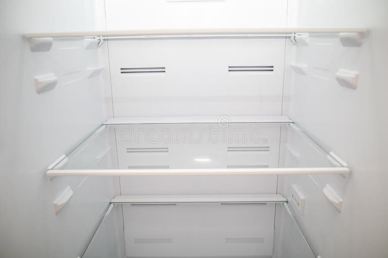 Close-up of Empty Refrigerator Inside. Empty Fridge Shelves Stock Image ...