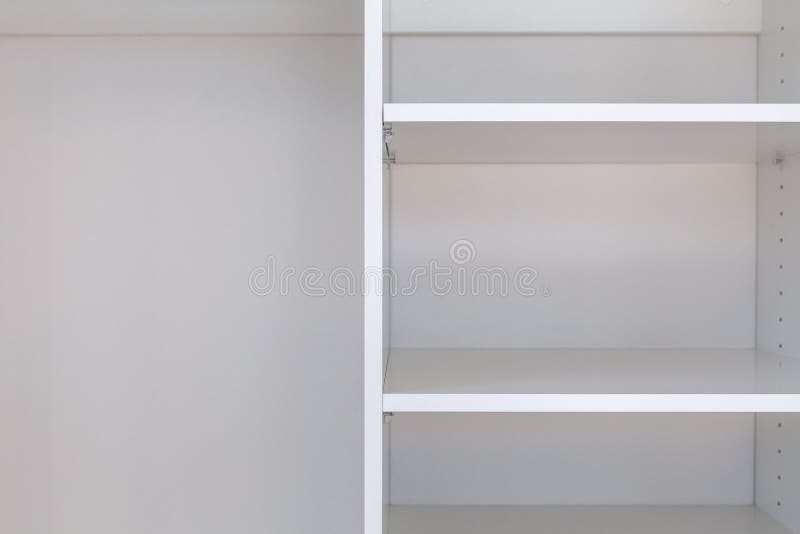 Empty Shelves in White Cupboard. Stock Image - Image of wardrobe, white ...