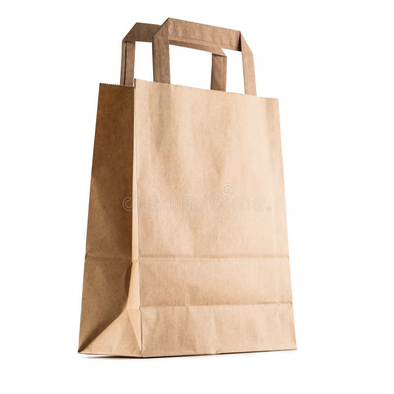 Close-up Empty Shopping Hand Bag with Recycle Paper Isolated on Stock ... Close-up Empty Shopping Hand Bag with Recycle Paper Isolated on Stock ...