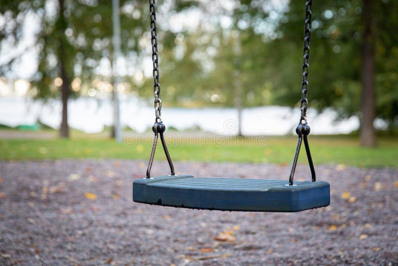 Close Up of Empty Swing Set in Public Park Stock Photo - Image of play ...