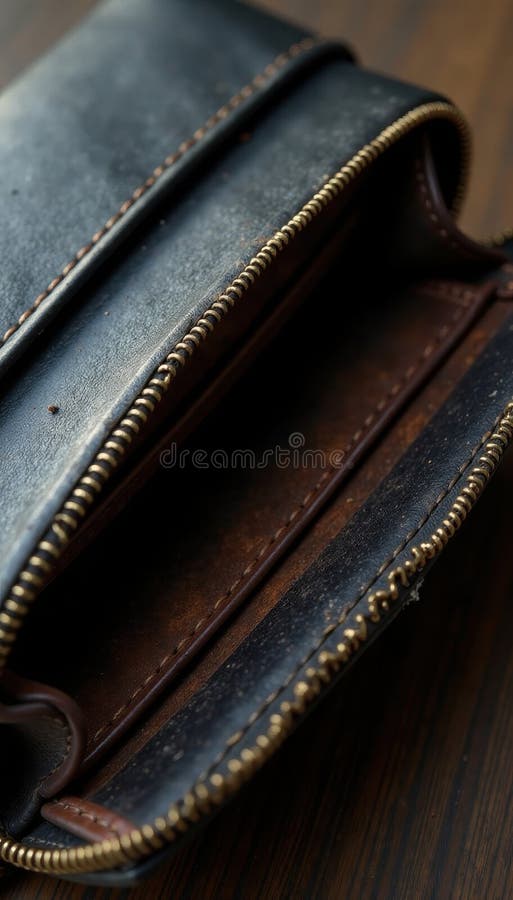 Close Up Empty Wallet, Frayed Edges, Distressed Leather, Texture, Worn ...