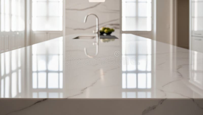 Empty White Marble Counter Top Table Modern Kitchen for Display Over ...