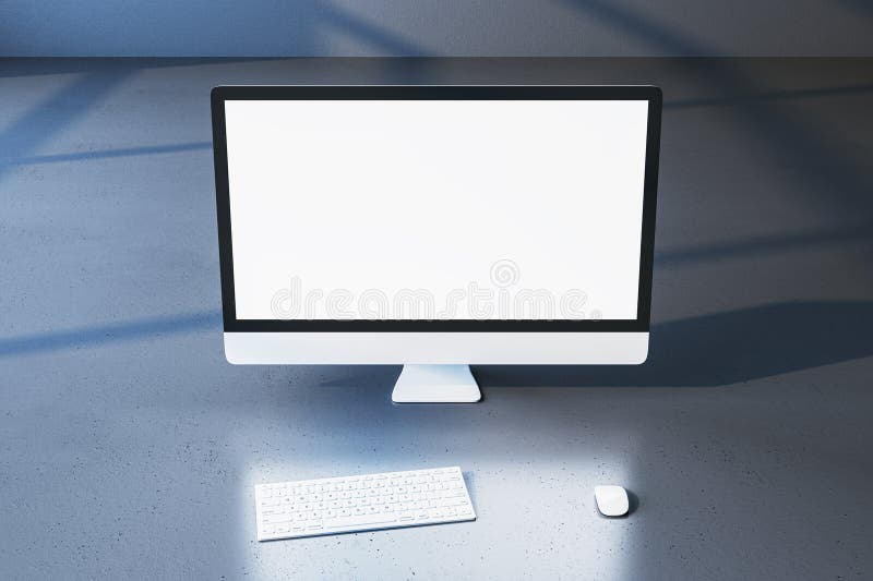 Close Up of Empty White Mock Up Computer Monitor on Gray Backdrop ...
