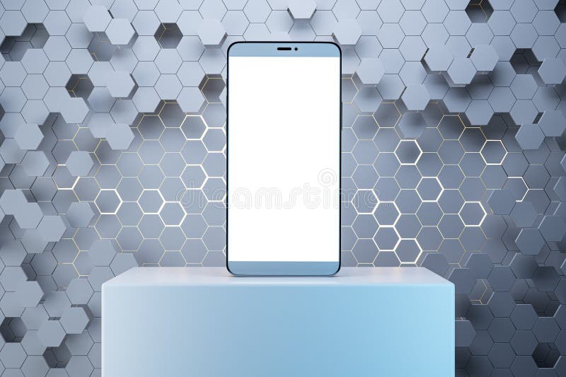 Close Up of Empty Mock Up Mobile Phone with Creative Gray Hexagonal ...