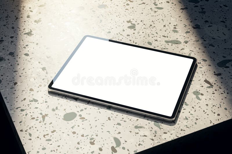 Close Up of Empty Tablet on Spotted Table. Mock Up, 3D Rendering Stock ...