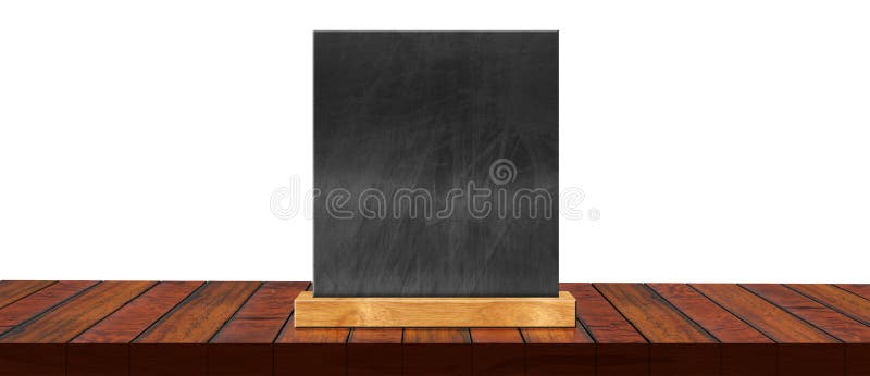 Wooden Table Top with Empty Blackboard Isolated on White Background ...