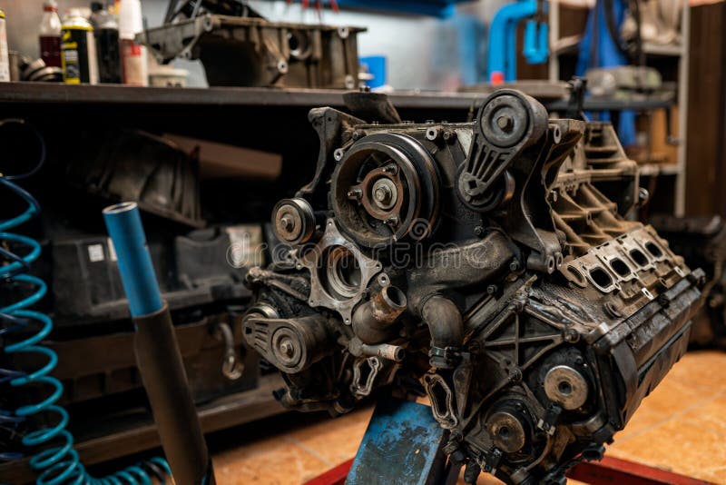 Close-up of the Engine. Automotive Engine Replacement and Repair Stock ...