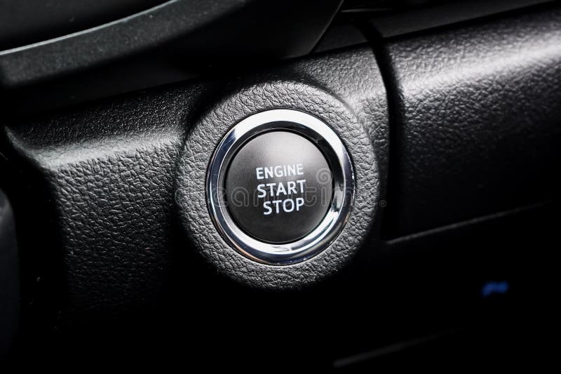 Close Up Engine Car Start Button. Start Stop Engine Modern New Car ...