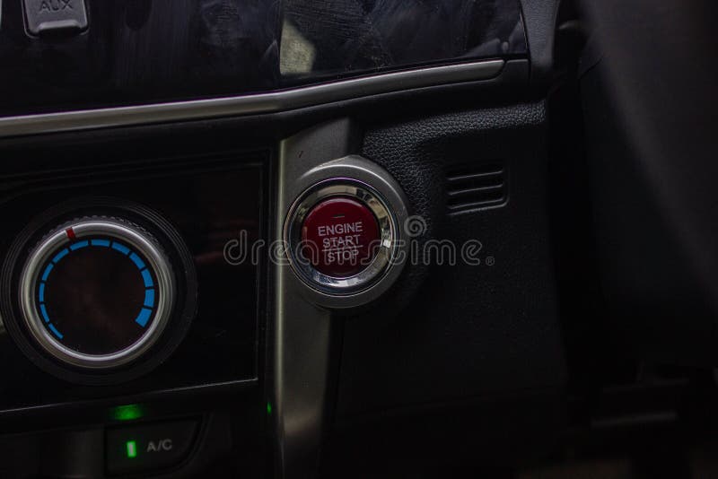 Close Up Engine Car Start Button. Start Stop Engine Modern New Car ...