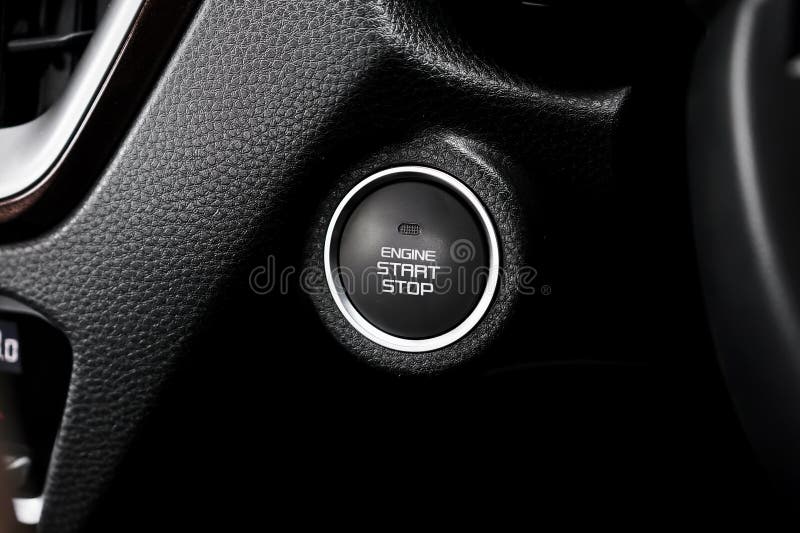 Close Up Engine Car Start Button. Start Stop Engine Modern New Car ...