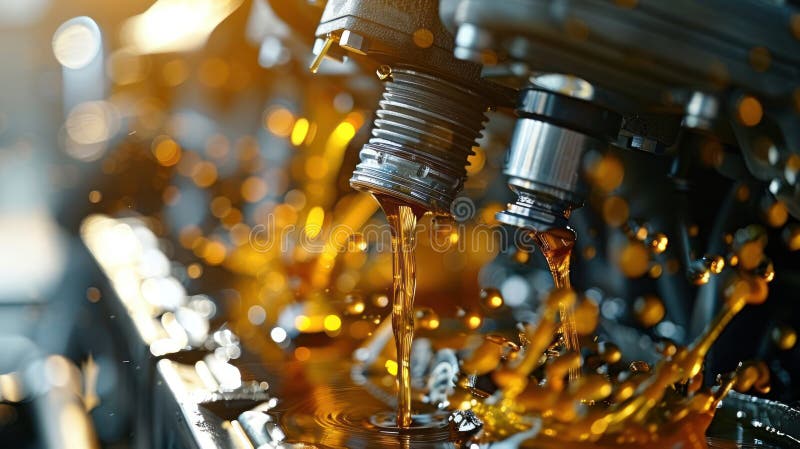 Close-up of Engine Components with Oil Flowing, Highlighting Industrial ...
