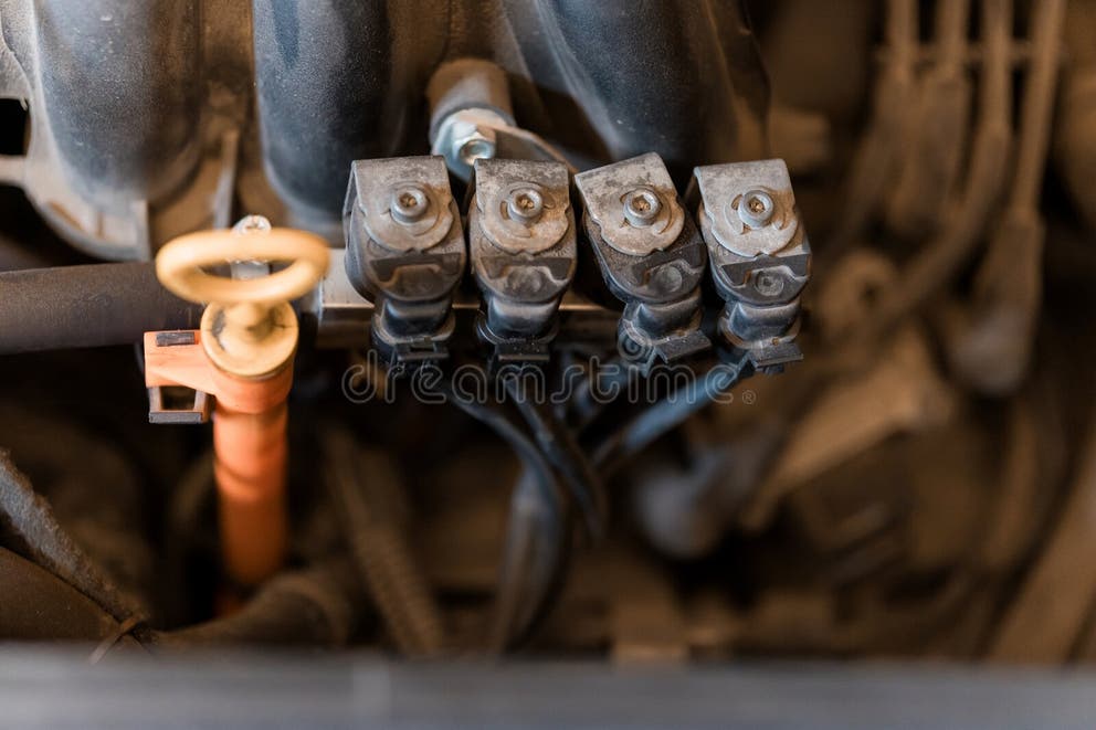 Close-Up of Engine Fuel Injector Assembly in a Vehicle Stock Photo ...