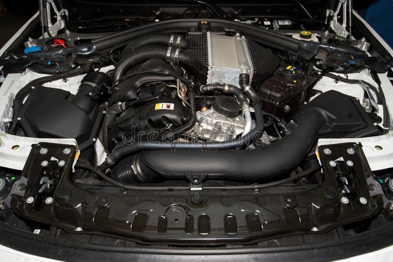 Close Up of the Engine. Internal Combustion Engine Front View Built in ...