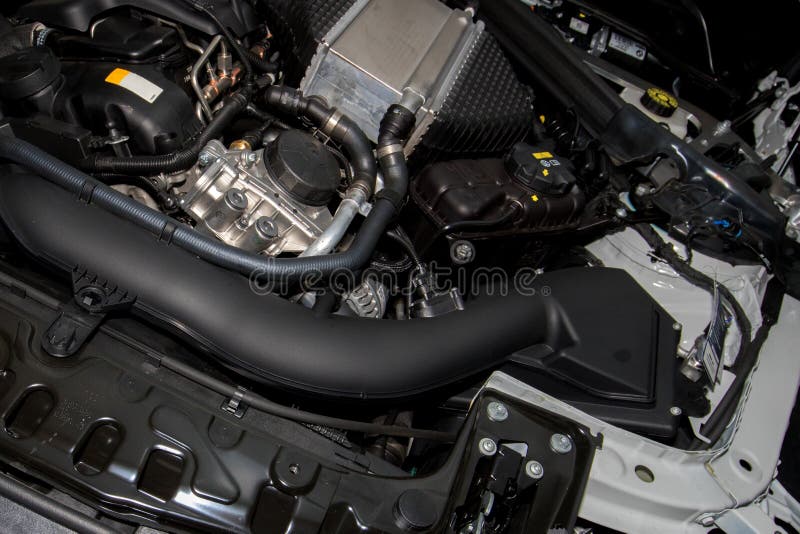 Close Up of the Engine. Internal Combustion Engine Front View Built in ...