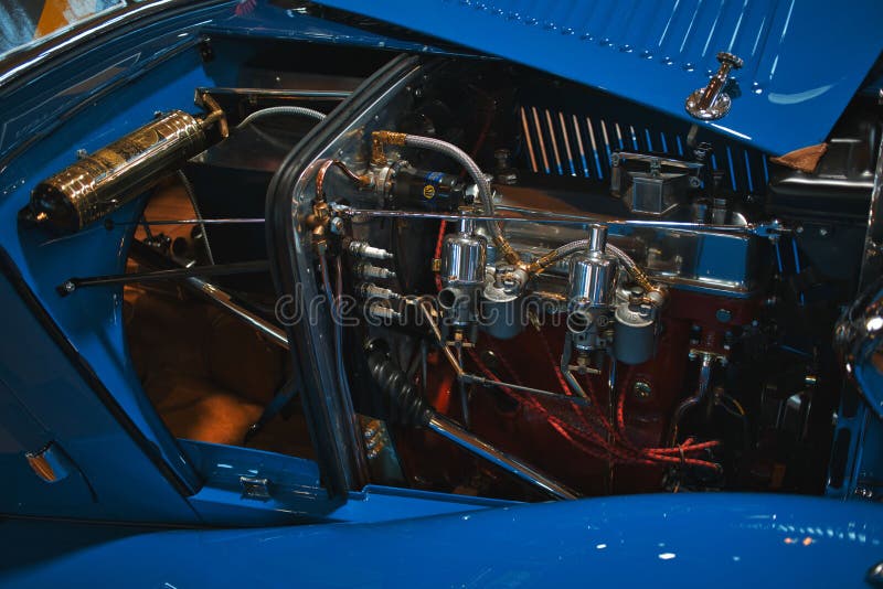 Close-up of the Engine of an Old Blue MG Retro Car Editorial Stock ...