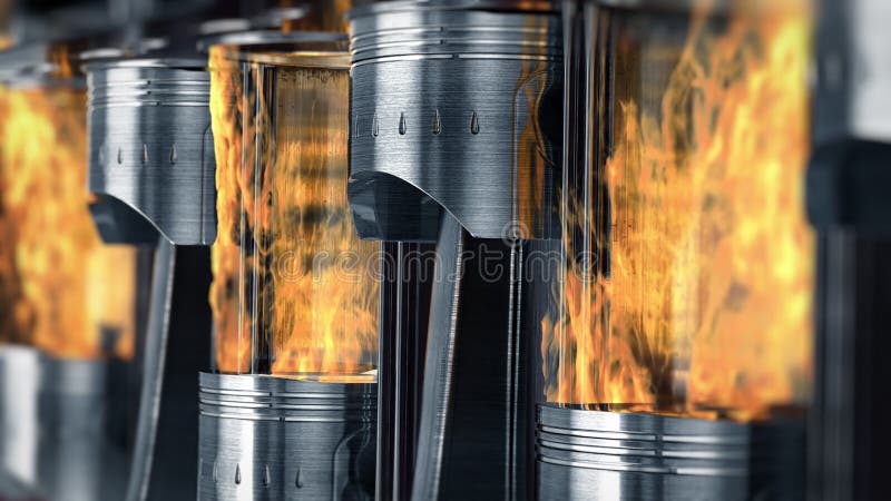 A Close-up of Engine in Slow Motion with Explosions of Fuel Stock ...