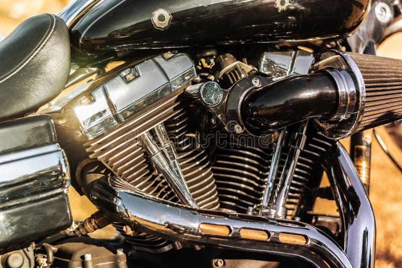 Close Up of the Engine of a Vintage Custom Motorcycle. Vintage ...