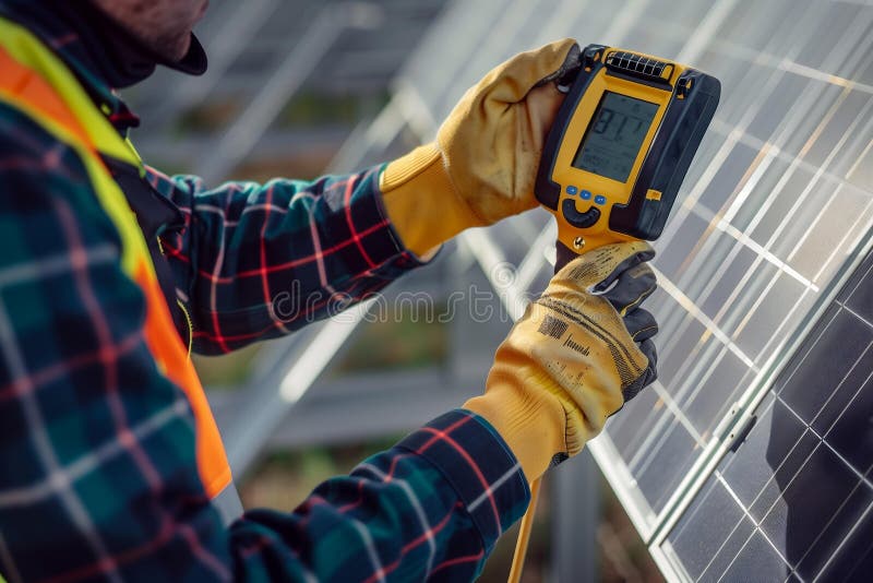 Close Up of Engineer Installing Solar Panels on the Rooftop. Electrical ...