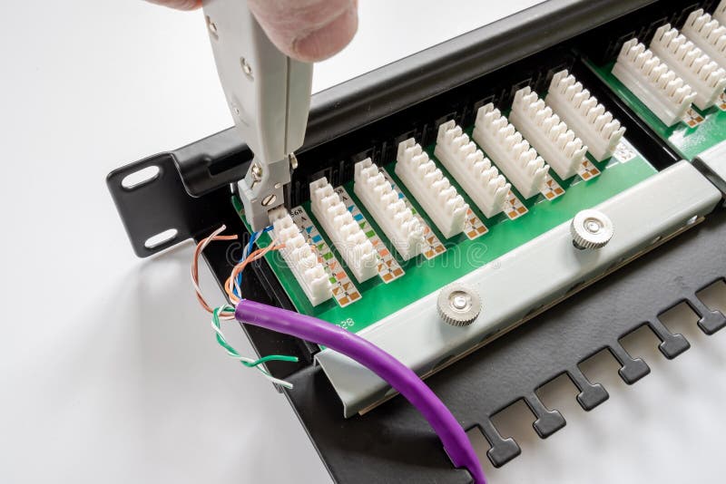 Close-up of an Engineer Send Using a Punchdown Tool. Stock Image ...