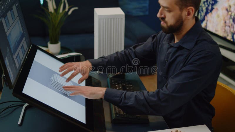 Close Up of Engineer Using Computer for Building Model Stock Photo ...