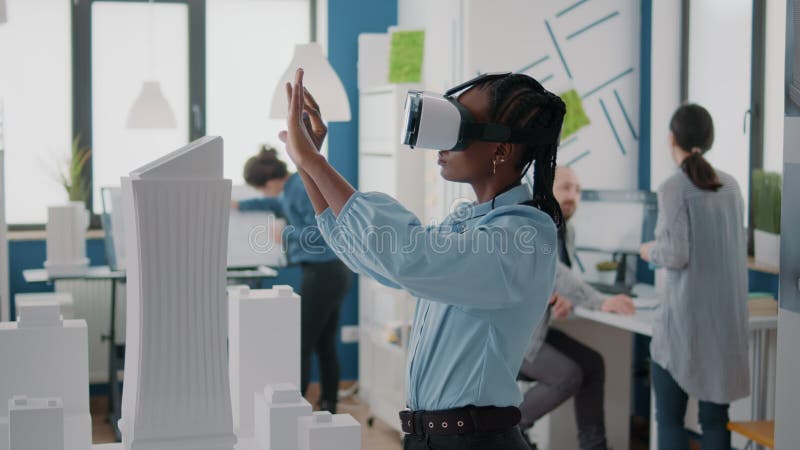Close Up of Engineer Working with Vr Glasses To Plan Building Model and ...