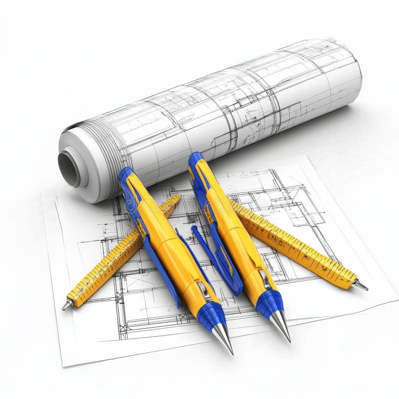 Close-Up of Engineering Blueprint with Tools: Essential Equipment for Precision and Construction ...