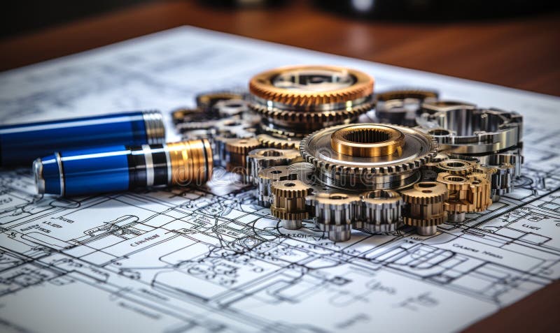 Close-up of Engineering Drafting Tools with a Blue Pencil on Mechanical ...