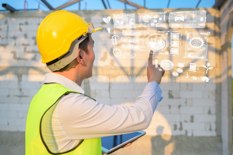 Close Up Engineering Man Hand is Touching Virtual Reality Analytics ...