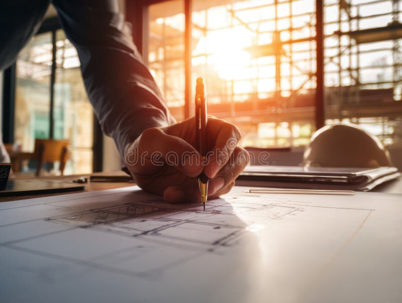 Close Up Engineering Structural Designer is Writing at a Design ...