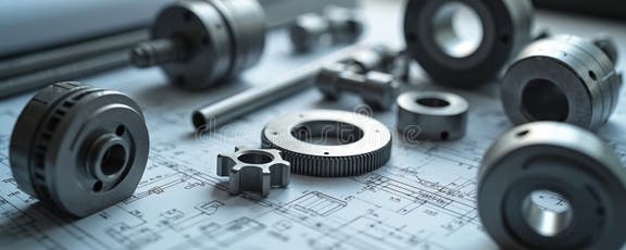 Close-up of Engineering Technical Drawings with Mechanical Engineering ...